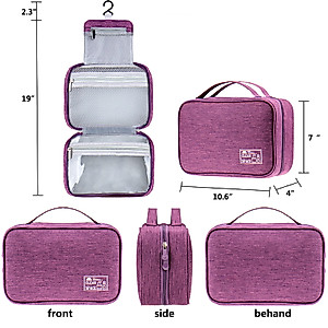 QIALUOBAO Travel Toiletry Bag with Hanging Hook, Small and Medium Water-resistant Makeup Cosmetic Bag, Full Size Container for Travel, Portable Cosmetic Organizer (Purple)