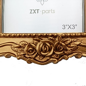 ZXT-parts 3x3 Picture Frame Square Gold Vintage Frame. Resin Handmade Photo Frame. Glass Panel. Black Suede Cover. European Style Suitable for Wall or Desktop.