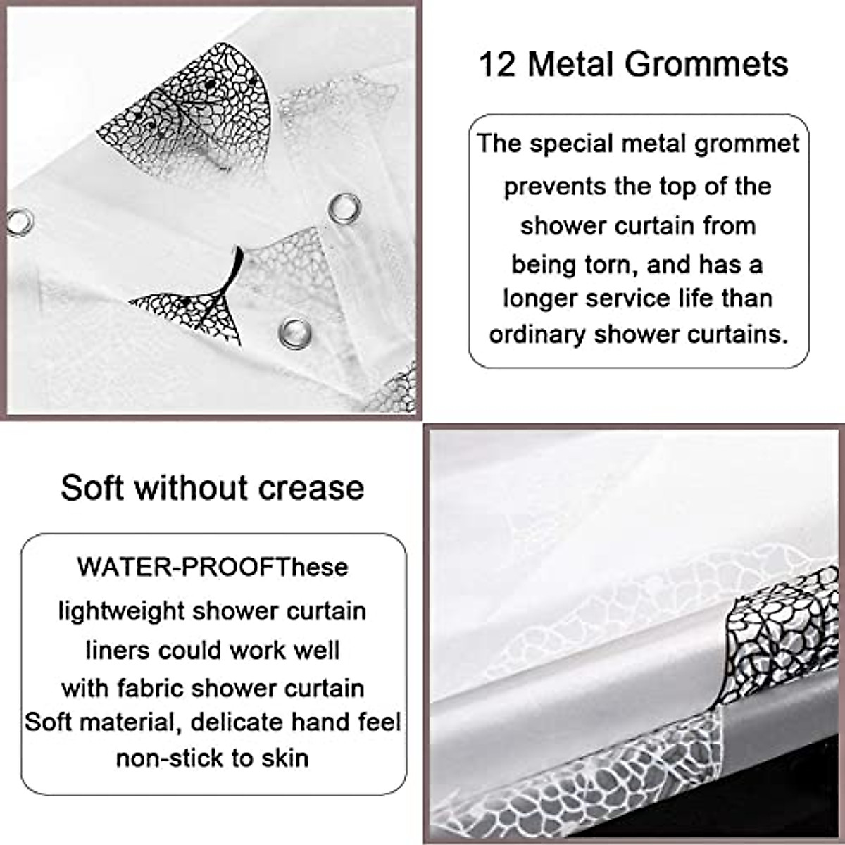 CELBERENA Shower Curtain Liner 72x80 Inchs, PEVA Bathroom Plastic Shower Curtains Waterproof Decor Farmhouse Shower Curtain Set with 12 Pack Plastic Hooks