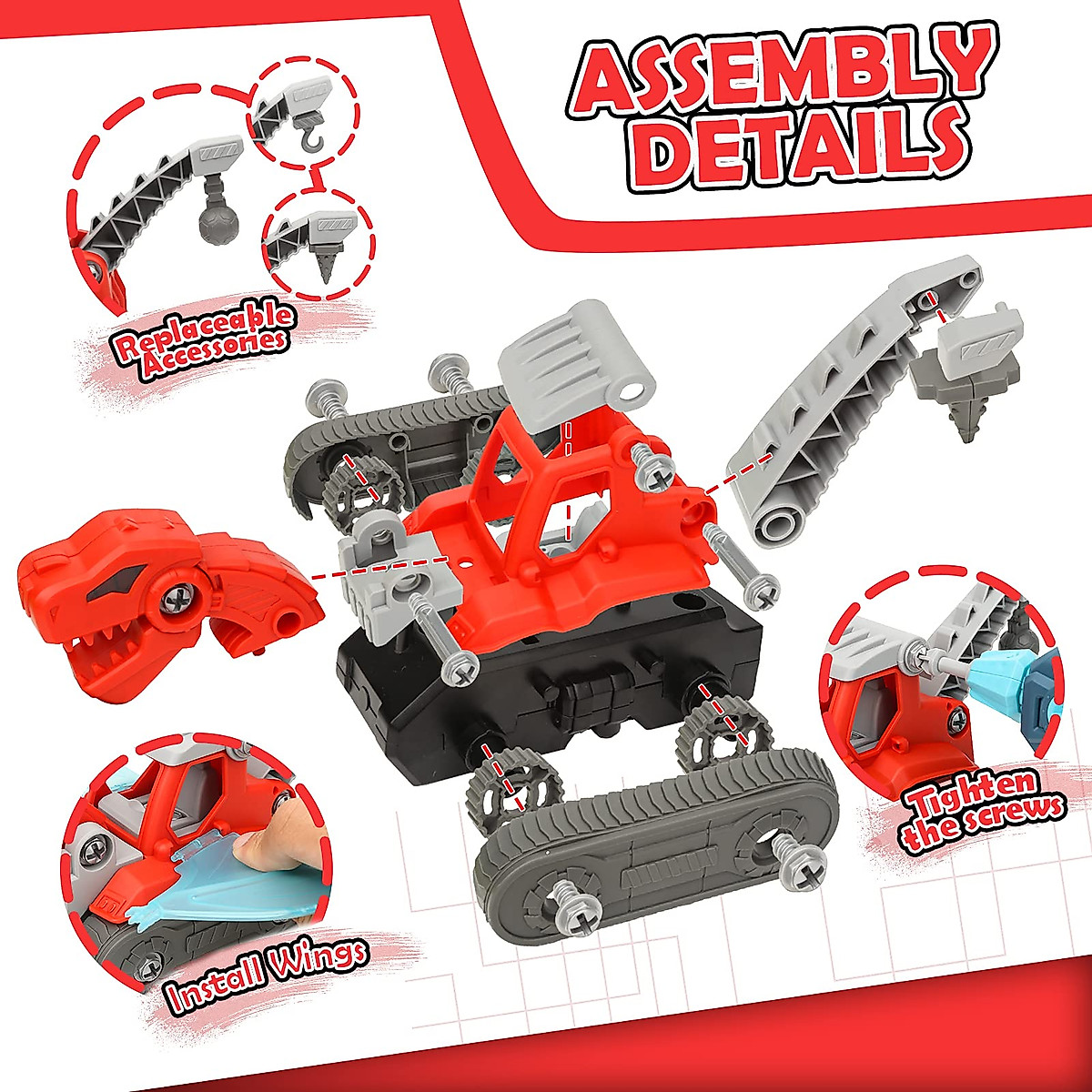 Dreamon Take Apart Construction Toys Truck Set Transforming Dino Truck, STEM Dinosaur Toy with Electric Drill,Educational Gifts for Boys Kids 3 4 5 6 Year Old