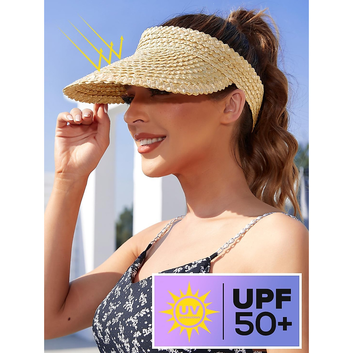 Sun Hat for Women, Sun Visors/ Beach Straw Hats, Handmade, Ivory