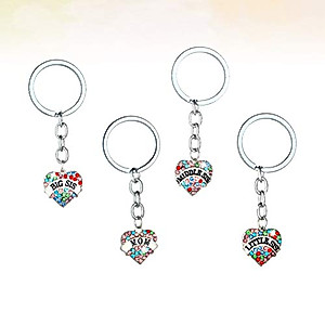 Amosfun 4pcs Mom Big Middle Little Sis Keychain Alloy Heart Shaped Crystal Family Key Rings Bag Hanging Ornament Gift for Mother Daughter Sister