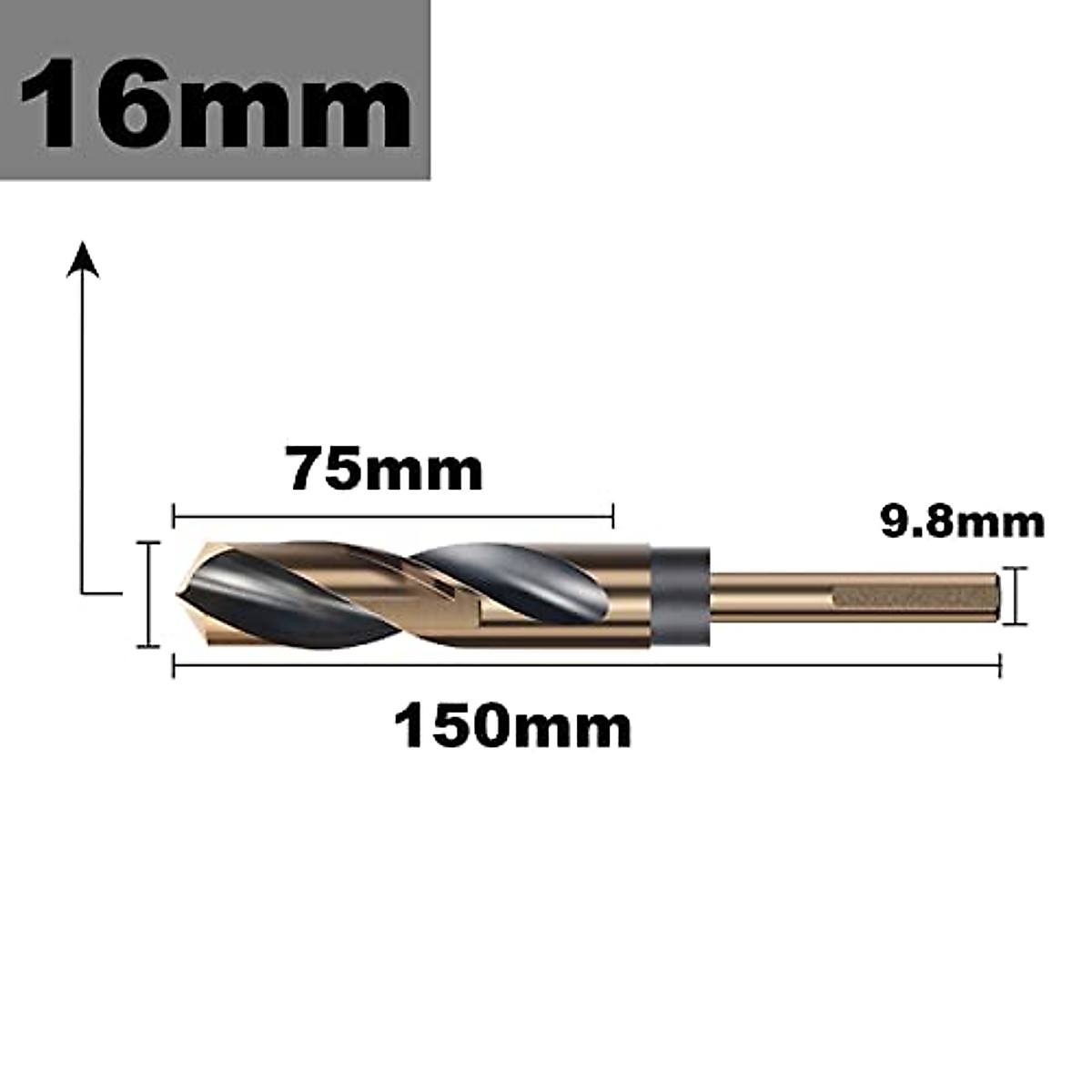 LEPEVNEY 16mm Reduced Shank Twist Drill Bit with 10mm Shank for Stainless Steel Aluminum Alloy Metal Copper Plastic Wood, Made of High Speed Steel 4341, Ideal for Drilling Steel Plate