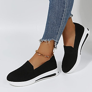 Slip On Sneakers Women Mesh Knit, Ladies Fashion Solid Color Mesh Breathable Thick Sole Comfortable Casual Future Foam 3 F-Black