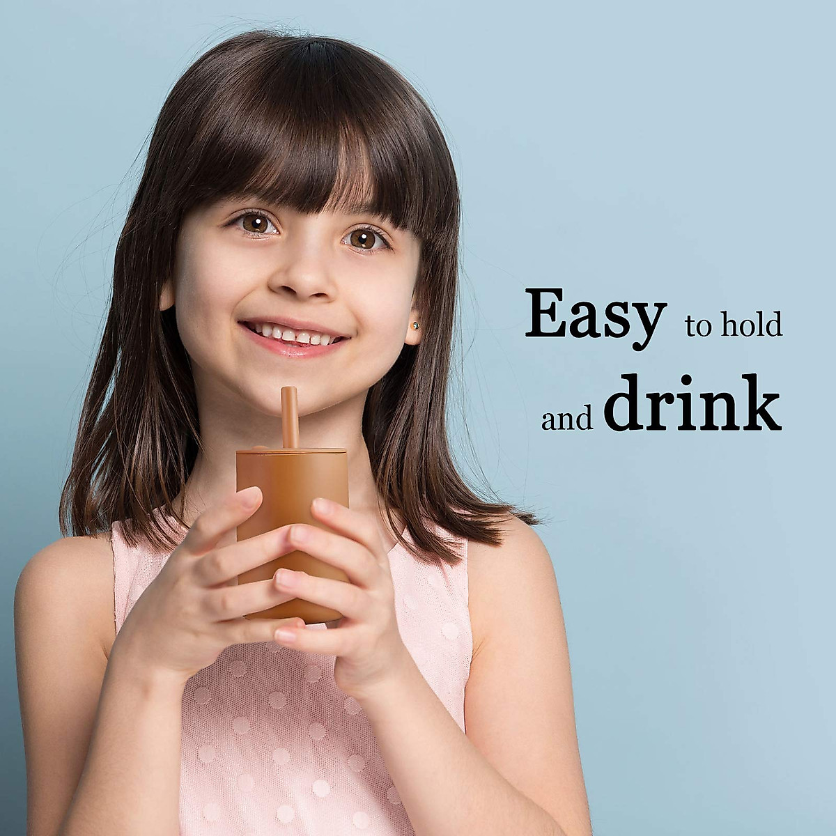 Geiserailie Mini Baby Silicone Cups with Straw Reliable Lid Sippy Cup Reliable 6 oz Unbreakable Training Cup for Toddler (Yellow, Blue, Brown,3 Pieces)