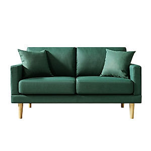 Husbedom 59" Loveseat Sofa, Modern Small Couches for Small Spaces, Living Room, Bedroom, Apartment, Dorm, with Throw Pillow, Dark Green