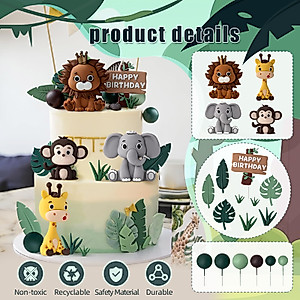 19pcs Safari Animal Cake Topper - Jungle Wild Cake Toppers with Leaves Balls Cake Decorations for Safari Animals Themed Birthday Party Decorations (Safari Animal Style)