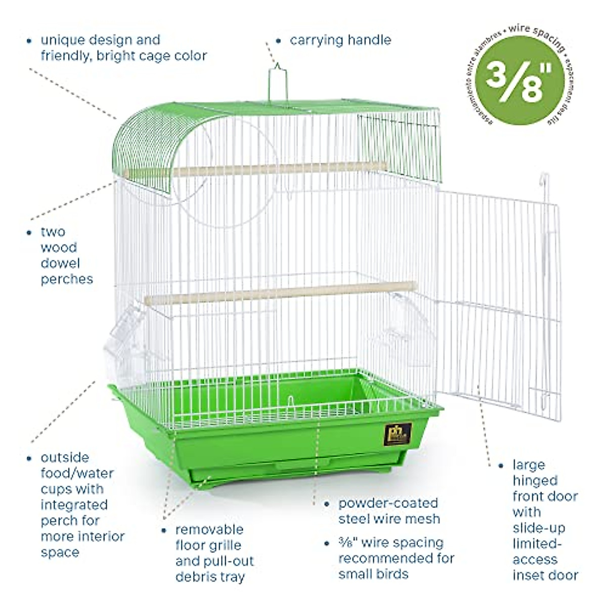 Prevue Pet Products South Beach Flat Top Bird Cage, Lime Green (SP50091),14 1/8" L x 11 1/4" W x 18 1/8" H