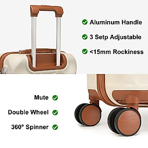 Somago 20 inch Carry On Luggage with Weekender Overnight Bag ABS Hardside Spinner Suitcase Built-In TSA Lock YKK Zipper，Beige