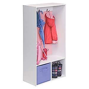 ClosetMaid KidSpace Wood Locker, 2 Cubby Cube Compartments Open Storage, 3 Hooks, for Coats, Backpacks, Jackets, White Finish, 47-Inch