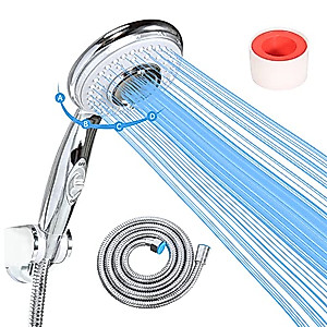 RV Shower Head with Hose and on off switch - High pressure shower head replacement for Bath room、RV、Motor home、Boat、Travel Trailer and Camper - with Stainless Steel 60'' Hose and bracket