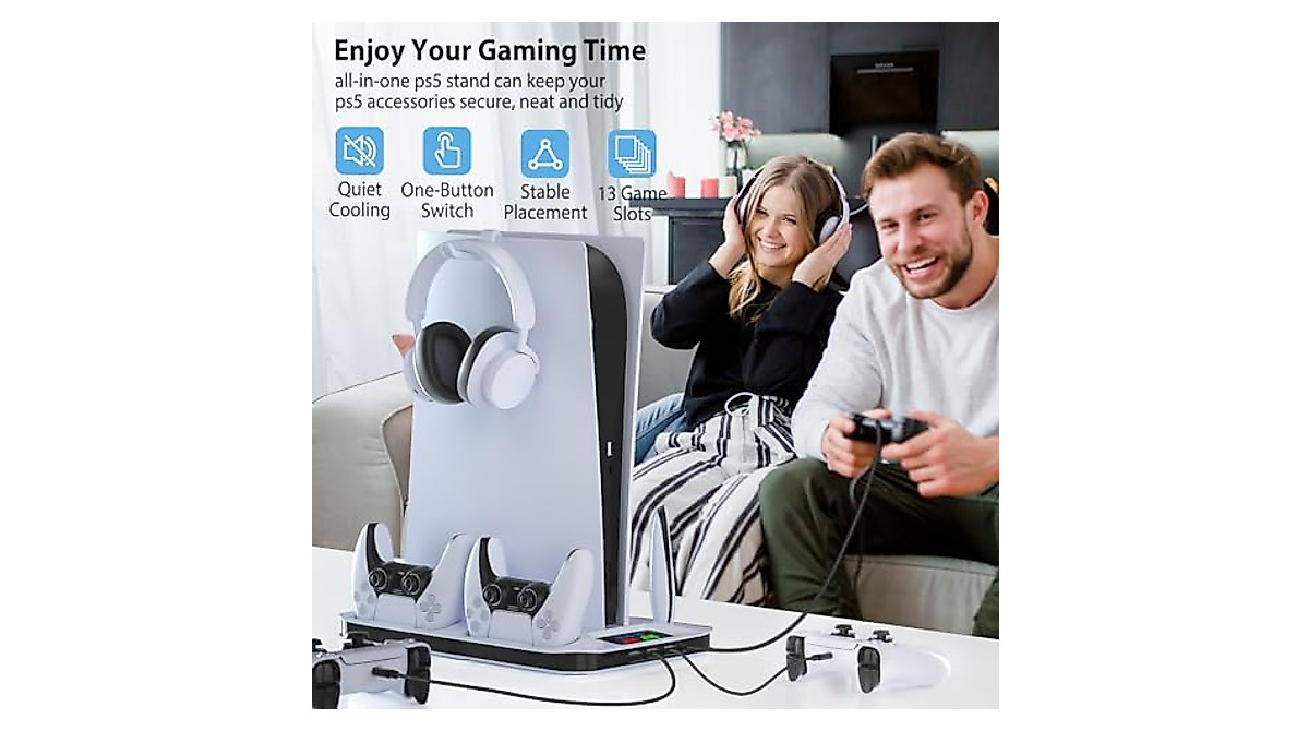 PS5 Cooling Station with Dual Controller Charging - Space-Saving and ...