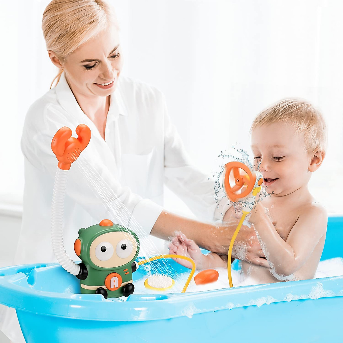 JoyGrow Bath Toys Electric Shower Head with Double 360° Rotatable Sprinkler and 3 PCS Different Spraying Sprinkler Bathtub Water Toy for Baby Kids