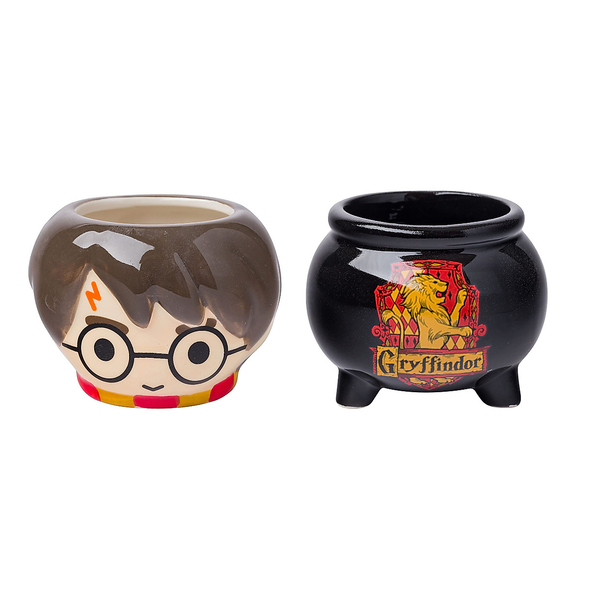 Silver Buffalo Harry Potter Gryffindor Cauldron 2pc Ceramic 3D Sculpted Mini Cup Set, Perfect as a Sugar, Cream, or Milk set, 3.5 Ounces