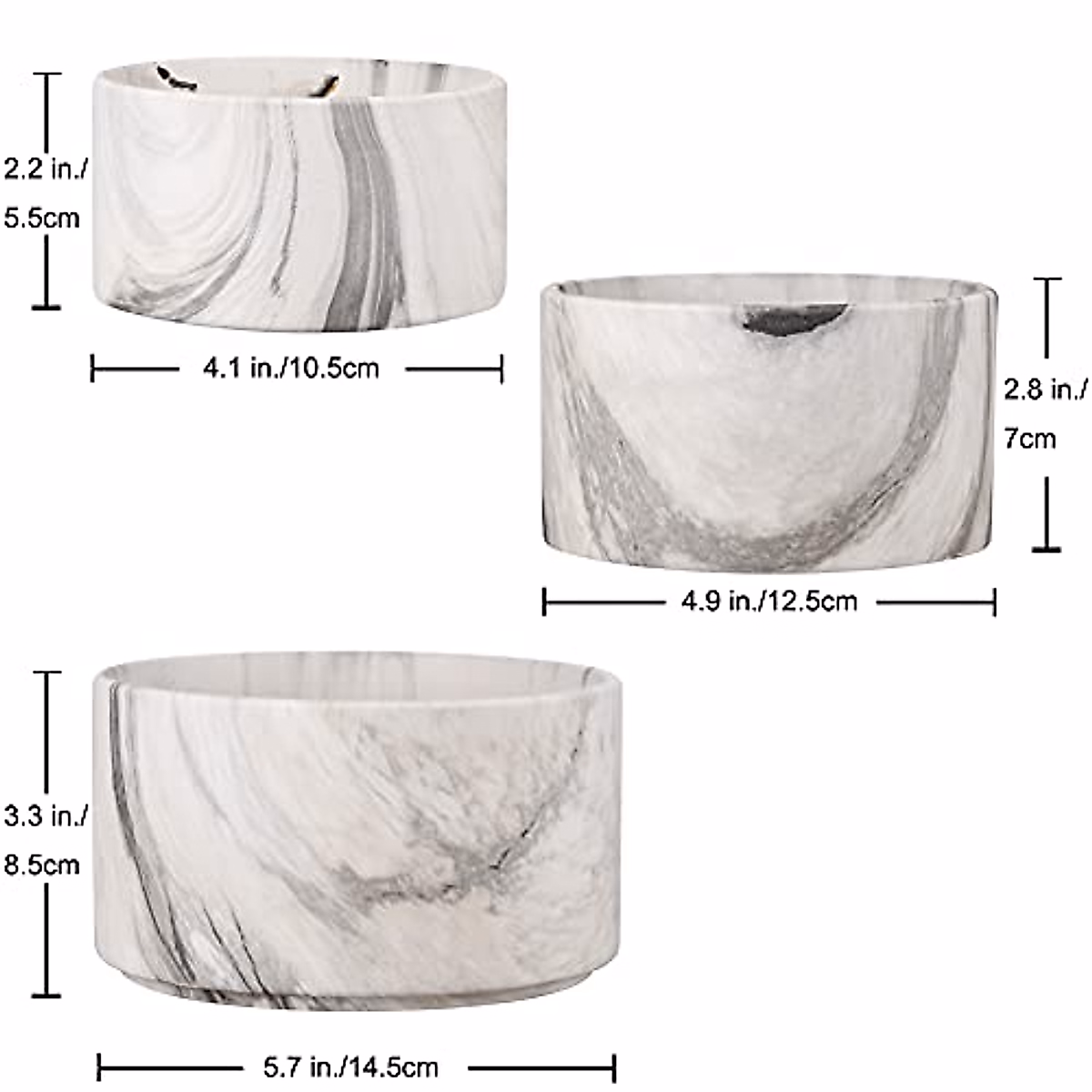 5.7/4.9/4.1 inch Ceramic Succulent Planters Set of 3 Round Indoor Plant Pots Marble Shallow Bowl Planters for Indoor Plants Cactus Aloe Flower Bonsai Home Office Living Room