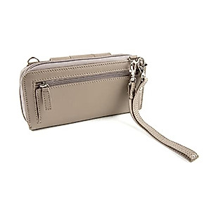 WalletBe Women's Wallet RFID Cell Phone Purse Leather Crossbody with Accordion Pebbled Taupe