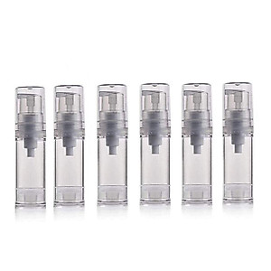 5ML Airless Pump Bottle-Empty Refillable Airless Vacuum Pump Cream Lotion Bottle Travel Bottles Toiletries Liquid Container for Cosmetic Make-up Pack of 6 (Transparent)