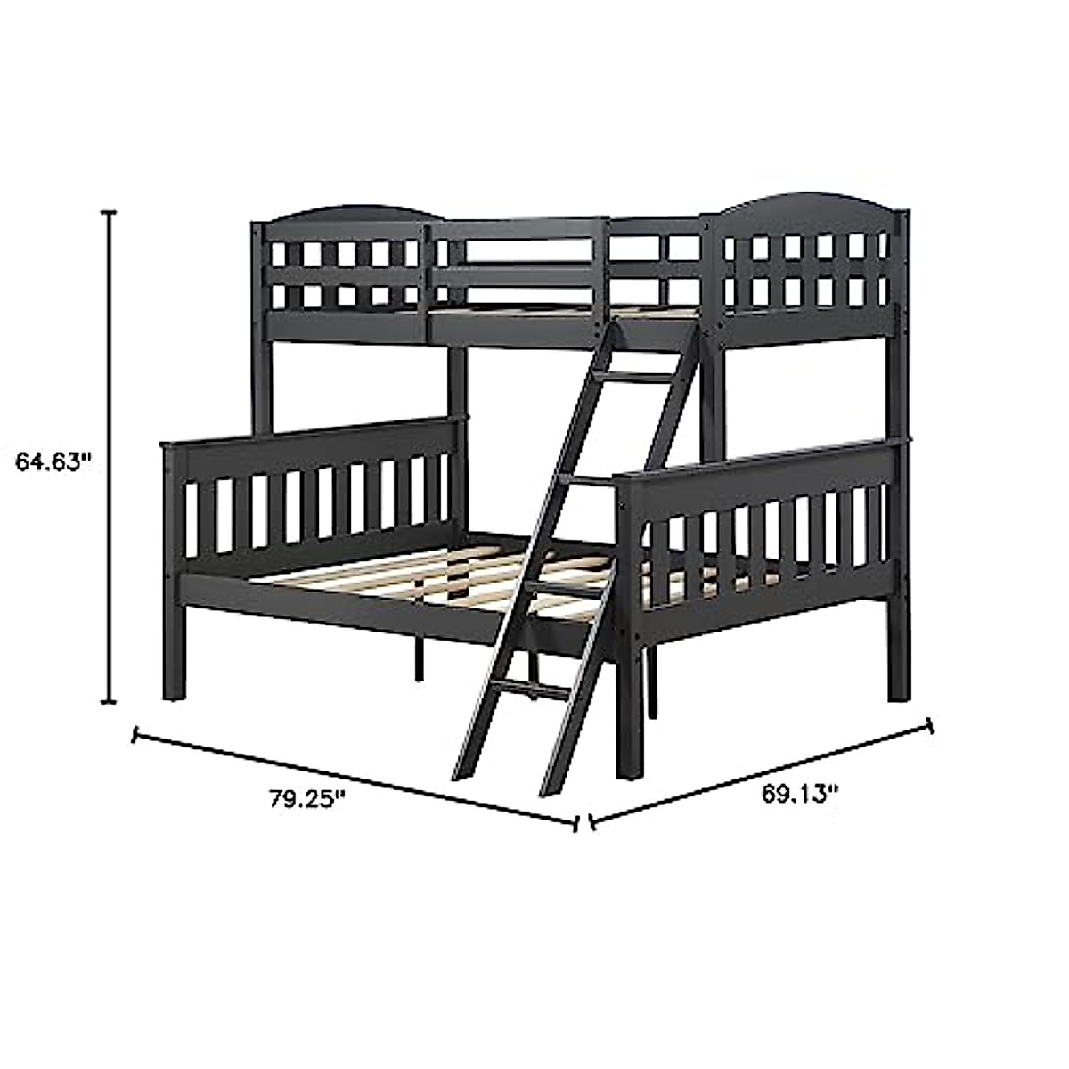 Dorel Living Airlie Solid Wood Bunk Beds Twin Over Full with Ladder and Guard Rail, Slate Gray