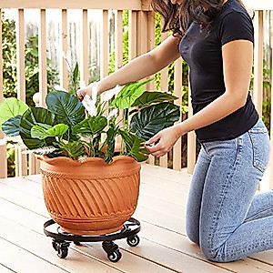 Patio Plant Trivet with Wheels | Outdoor Plant Stand with Wheels | Rolling Plant Stand with Casters Heavy Duty (44lbs Capacity) | Plant Dolly with Wheels | Modern Plant Stand Caddy (Set 2)