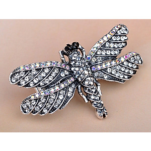Alilang Gunmetal Tone Shine Clear Rainbow Crystal Rhinestones Dragonfly Ring