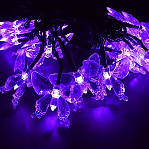 WONFAST Solar Butterfly String Lights, Waterproof 23FT 50LED Butterfly Solar Powered Fairy String Lights 8 Mode for Outdoor Indoor Garden Home Wedding Party Christmas Lighting Decorations (Purple)