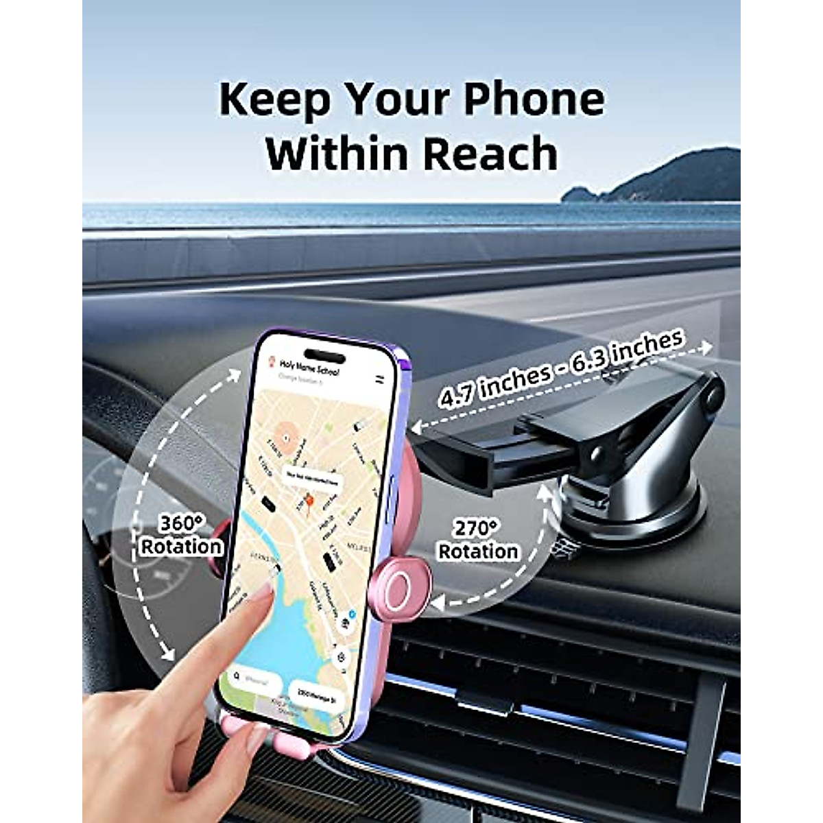 Wireless Car Charger with Suction Cup and Vent Clip,15W Fast Charging Kharly Car Phone Charger Holder,Smart Sensor Auto-Clamping Fashion Phone Holder Mount for Car for iPhone 14 Pro/13 Samsung etc
