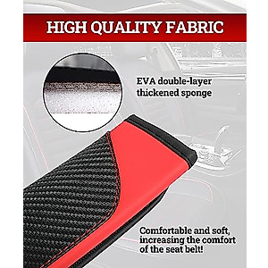 Qziulr Zlirfy 2PCS Car Seat Belt Cover,Seat Belt Shoulder Pad,Carbon Fiber Safety Seatbelt Shoulder Strap Covers,Leather Safety Belt Cover (Black&Red)