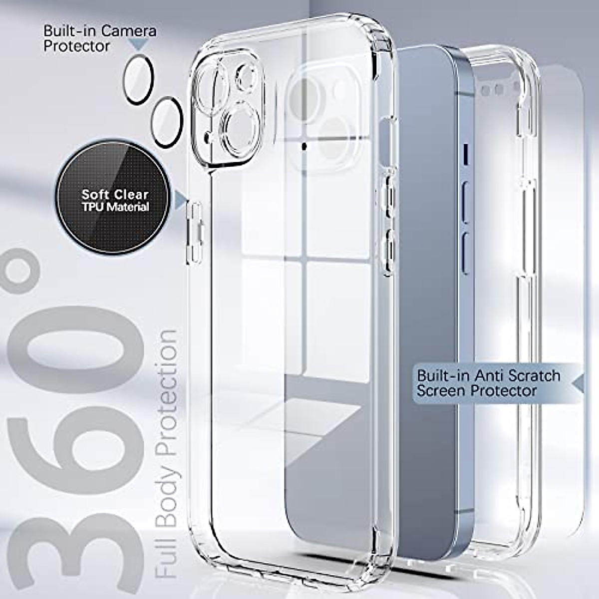 Switdo Compatible with iPhone 14 Case Clear with Built-in Screen Protector&Camera Lens Protector,Transparent Shockproof Cover Full Body Protective Phone Case for iPhone 14 6.1 inch,Clear