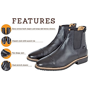 Huntley Equestrian Ladies Paddock Boot Premium European Leather With Classic Italian Burnish Finish YKK Zipper, Black, 10