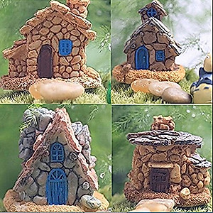 Trasfit 4 Pieces Miniature Fairy Garden Stone House - Mini Fairy Cottage House for Garden & Patio Decoration - Accessories for Home Decoration Outdoor Décor (4 Stone House)