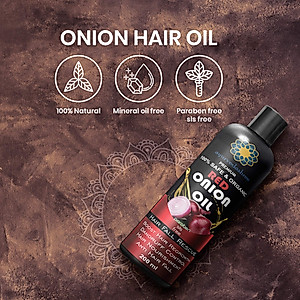 AYURVEDASHREE Hair Treatment Oil with Red Onion, Oil blends of Black Seed, Pure Argan, Sandalwood & Rose - 200 Ml/6.7 fl oz