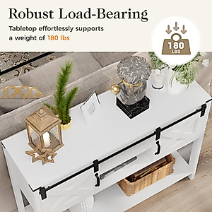 RoyalCraft Farmhouse Entryway Table with Storage, 46" Console Table with Sliding Barn Door, Wood Rustic Sofa Table with Adjustable Shelf for Hallway, Living Room, Foyer, White