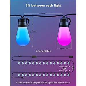 Govee Outdoor String Lights, 96ft RGBIC Outdoor Lights with 30 Dimmable IP65 Waterproof Warm White LED Bulbs, 2 Ropes of 48ft Smart Outdoor String Lights Work with Alexa for Dating, Party, Wedding