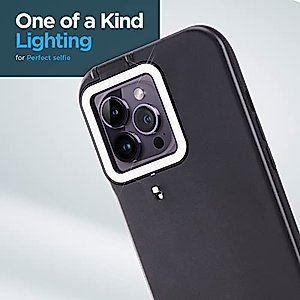 LuMee Flip - iPhone 14 Pro Case - Illuminated Flashlight Phone Cover with Front & Rear LED Light Up - Rechargeable Selfie Case with Flippable Dual Side Light, Adjustable Brightness - Matte Black