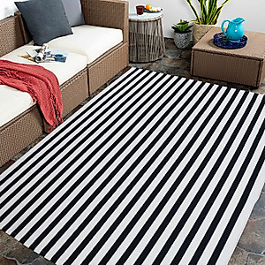 Black and White Striped Outdoor Rug 4'x6' Indoor Outdoor Porch Rug Washable Farmhouse Layered Door Mats Cotton Hand-Woven Welcome Mats Throw Carpet for Entryway/Home Entrance/Patio(4'x6')