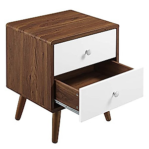 Modway Transmit Mid-Century Modern Wood Walnut White, 2-Drawer Nightstand