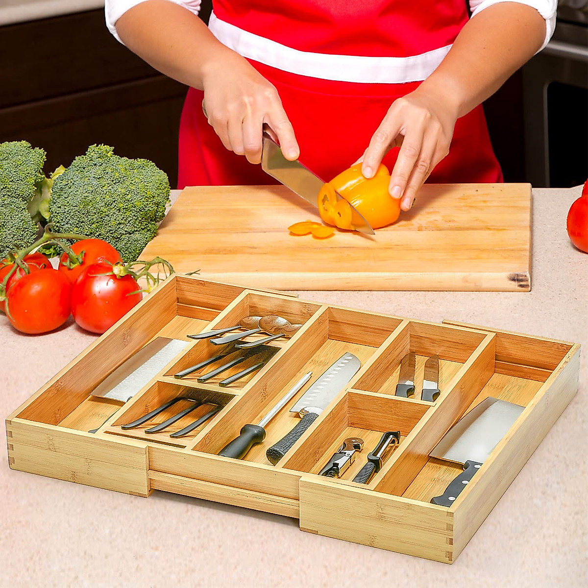 Bamboo Expandable Drawer Organizer for Utensils Holder,Silverware Organizer, Kitchen Drawer Organizer,Cutlery Tray with Drawer Dividers for Kitchen , Silverware, Flatware, Bedroom, Office (natural)