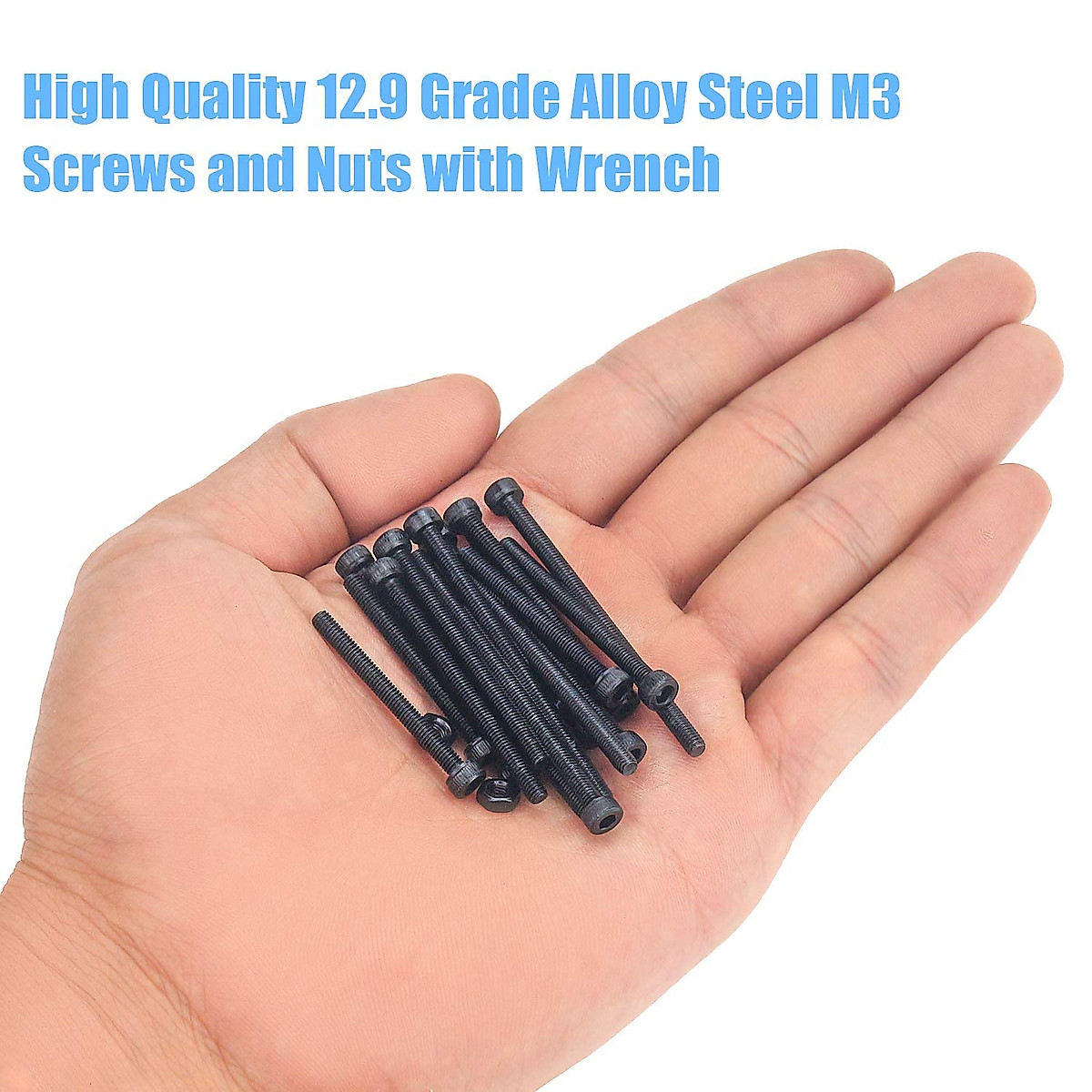 DYWISHKEY 200 Pieces M3 x 30mm/35mm/40mm/45mm/50mm, 12.9 Grade Alloy Steel Hex Socket Head Cap Bolts Screws Nuts Kit with Hex Wrench