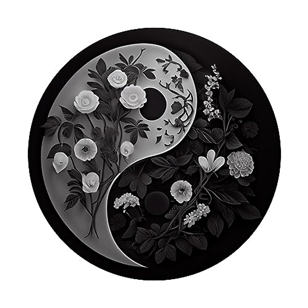 Yin Yang Flower Black and White PopSockets Standard PopGrip