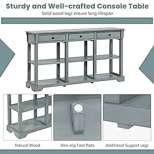 CLEEMAN Console Table with Storage, Retro Sofa Table with 3 Drawers, 2-Tier Open Shelf & Solid Wood Legs, Hallway Table, Entryway Table for Foyer, Living Room, Entrance