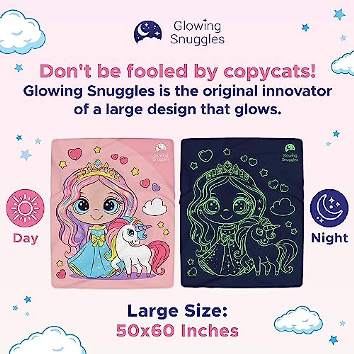 GLOWING SNUGGLES Princess Unicorn Glow in The Dark Blanket for Girls - Unicorn Princess Birthday Halloween Thanksgiving for Girls; Unicorn Princess Toys; Cute Soft Room Decor