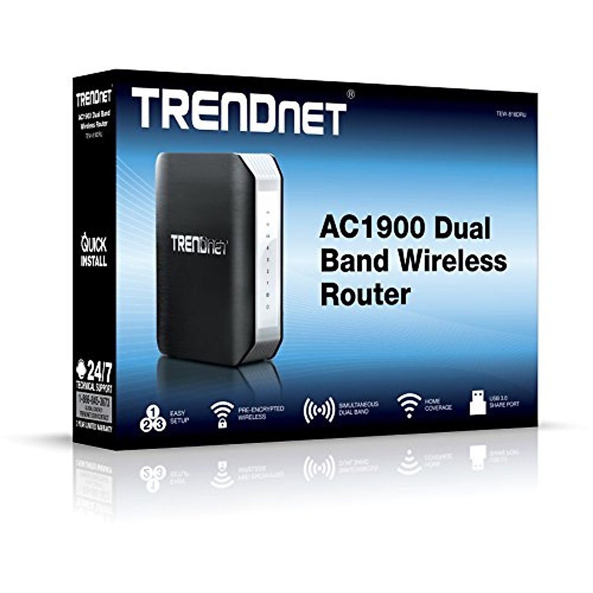 TRENDnet AC1900 Dual Band Wireless AC Gigabit Router, 2.4GHz 600Mbps+5Ghz 1300Mbps, One-Touch Network connection, 1 USB 2.0 Port, 1 USB 3.0 Port, DD-WRT Compatible, IPv6, Guest Network, Parental controls, TEW-818DRU