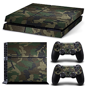 Wodoys Vinyl Stickers Skins Fit for PS4 Console and Controllers Suit Whole Body, Jungle Camouflage