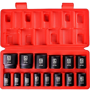 EPAuto 1/2-Inch Drive Click Torque Wrench 1/2-Inch Drive Metric Shallow Impact Socket Set, Cr-V