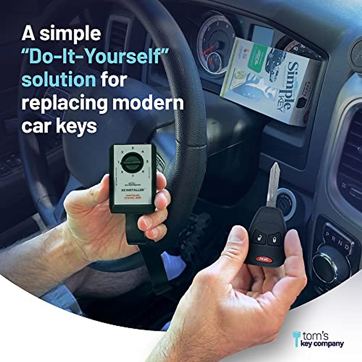 Simple Key Kit, Car Key with Fob and EZ Installer, Key Programming Tool Compatible with Chrysler, Dodge, Jeep, Key Programmer and a Key with 3-Button Remote Keypad (Lock, Unlock, Panic)