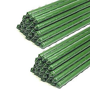 G-LEAF Sturdy Metal Garden Stakes 4 Ft Plastic Coated Steel Tube Plant Sticks for Tomato,Cucumber,Strawberry, Bean,Tree,Pack of 50
