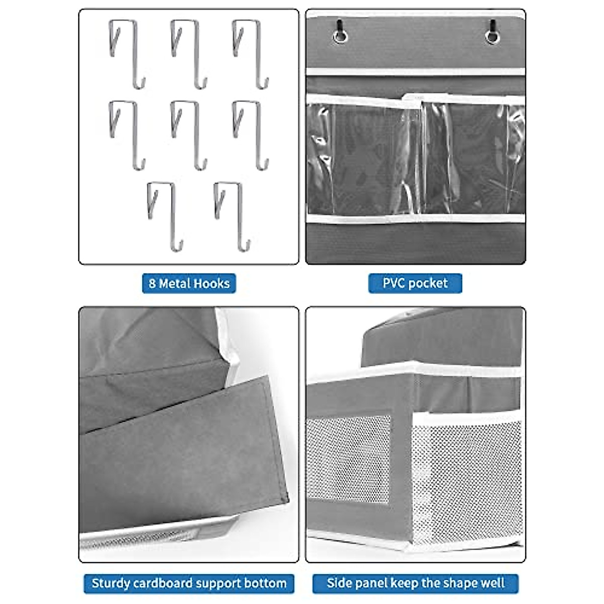 JARLINK 2 Pack 5-Shelf Over Door Hanging Organizer, Wall Mount Storage for Bedroom, Clear Window and PVC Pocket for Storage Cosmetics, Stationery, Sundries, etc (Grey)