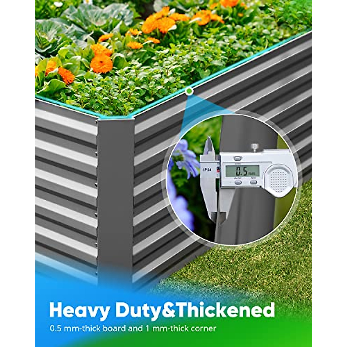 Quictent Galvanized Raised Garden Bed 8x4x2 Ft Tall Garden Bed Extra Height 22.04" Outdoor Heightened Planter Box for Deep Root Vegetables Herbs 4 Tomato Cages Weed Barrier Included Upgraded Wing Nuts