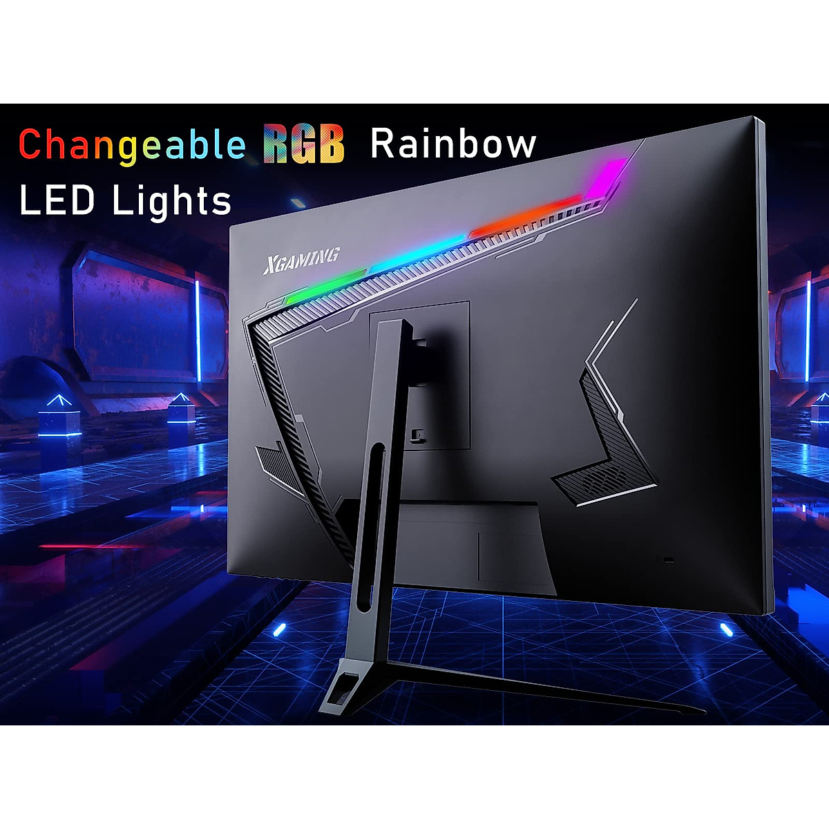 memzuoix 27-Inch QHD Gaming Monitor 165Hz, IPS PC Monitor with Rainbow Lights, 1ms, 99% sRGB, FreeSync G-Sync Compatible, Eye Care, VESA Mountable, HDMI, DisplayPort and Speakers, Black