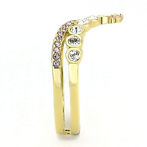 Eternal Sparkles Women's Stainless Steel Cubic Zirconia Multicolor Minimal Tiara Chevron Ring (Pink, 5)